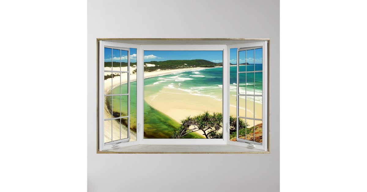 Tropical Caribbean Beach Fake Window Illusion Poster | Zazzle