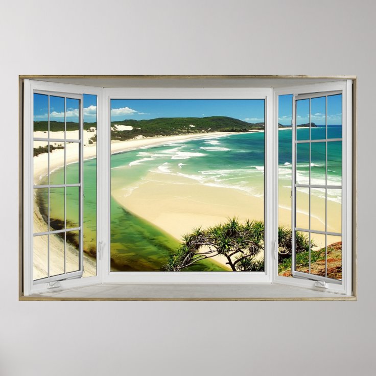 Tropical Caribbean Beach Fake Window Illusion Poster | Zazzle