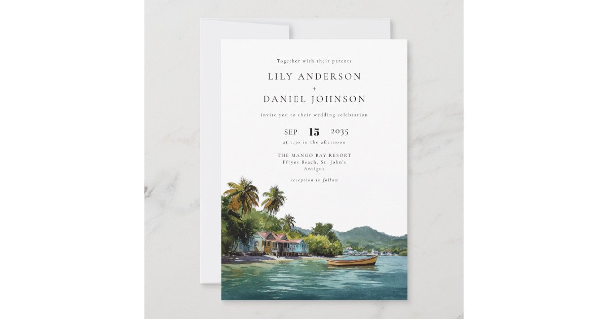 Tropical Caribbean Destination All In One Wedding Invitation | Zazzle