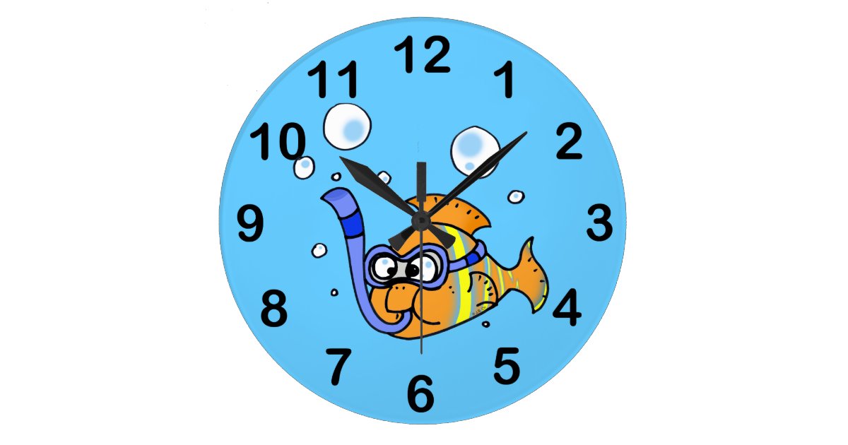 tropical cartoon fish large clock | Zazzle.com
