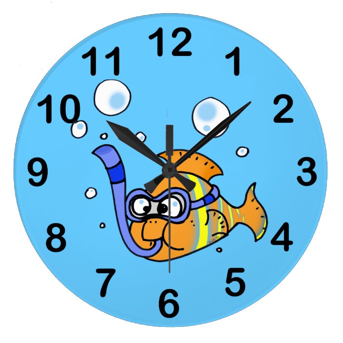 tropical cartoon fish large clock | Zazzle.com