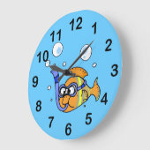 tropical cartoon fish large clock | Zazzle