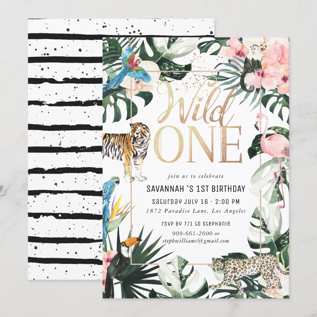 Tropical Chic | Gold Wild One Birthday Party Invitation | Zazzle