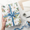 Tropical Christmas Beach Starfish and Holly Wrapping Paper | Zazzle