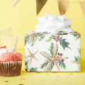 Tropical Christmas Beach Starfish and Holly Wrapping Paper | Zazzle