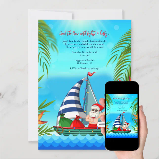 Tropical Christmas Boat Parade Invitation | Zazzle