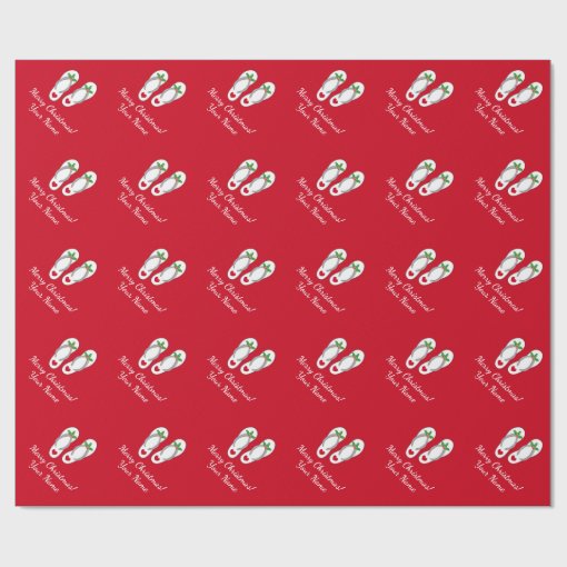 Tropical Christmas Holiday holly leaf flip flops Wrapping Paper | Zazzle