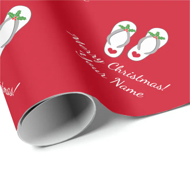 Tropical Christmas Holiday holly leaf flip flops Wrapping Paper | Zazzle