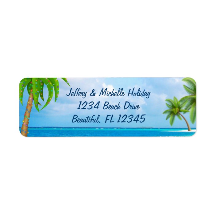 Tropical Christmas Holiday Palm Tree Beach Address Label | Zazzle