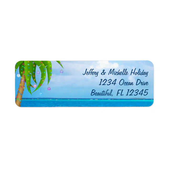 Tropical Christmas Palm Tree Beach Address Label | Zazzle