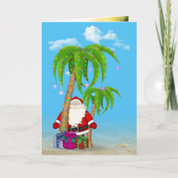 Tropical Christmas Palm tree with Santa Card | Zazzle
