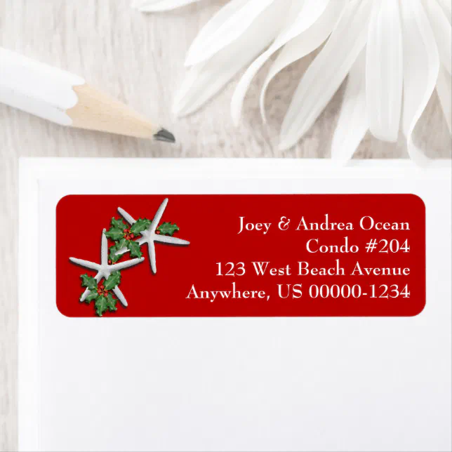 Tropical Christmas Starfish Return Address Labels | Zazzle