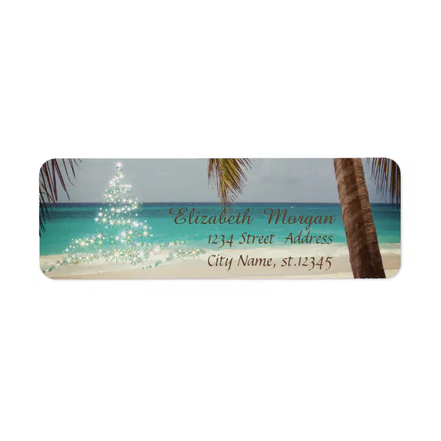 Tropical,Christmas Tree,Beach Holiday Label | Zazzle