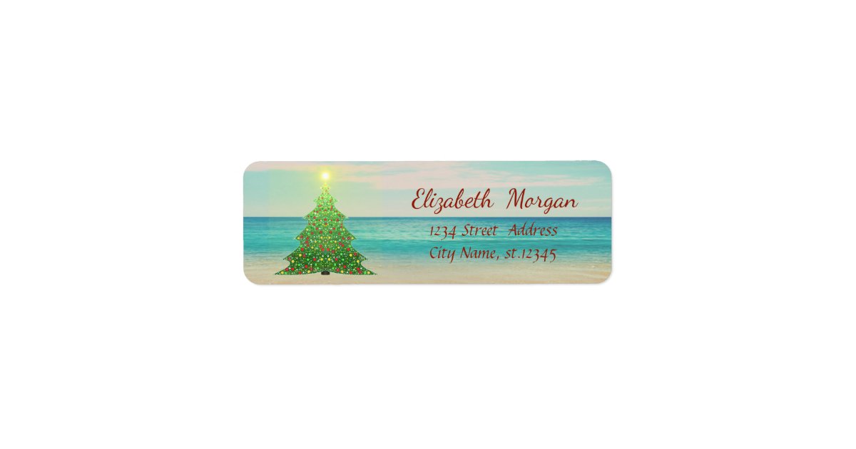 Tropical Christmas Tree,Beach Label | Zazzle
