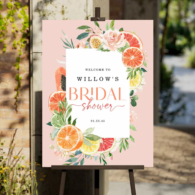 Tropical Citrus Bridal Shower Welcome Sign Lemon | Zazzle