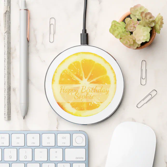 TROPICAL CITRUS LEMON FRUIT SLICED PERSONALIZED WIRELESS CHARGER | Zazzle