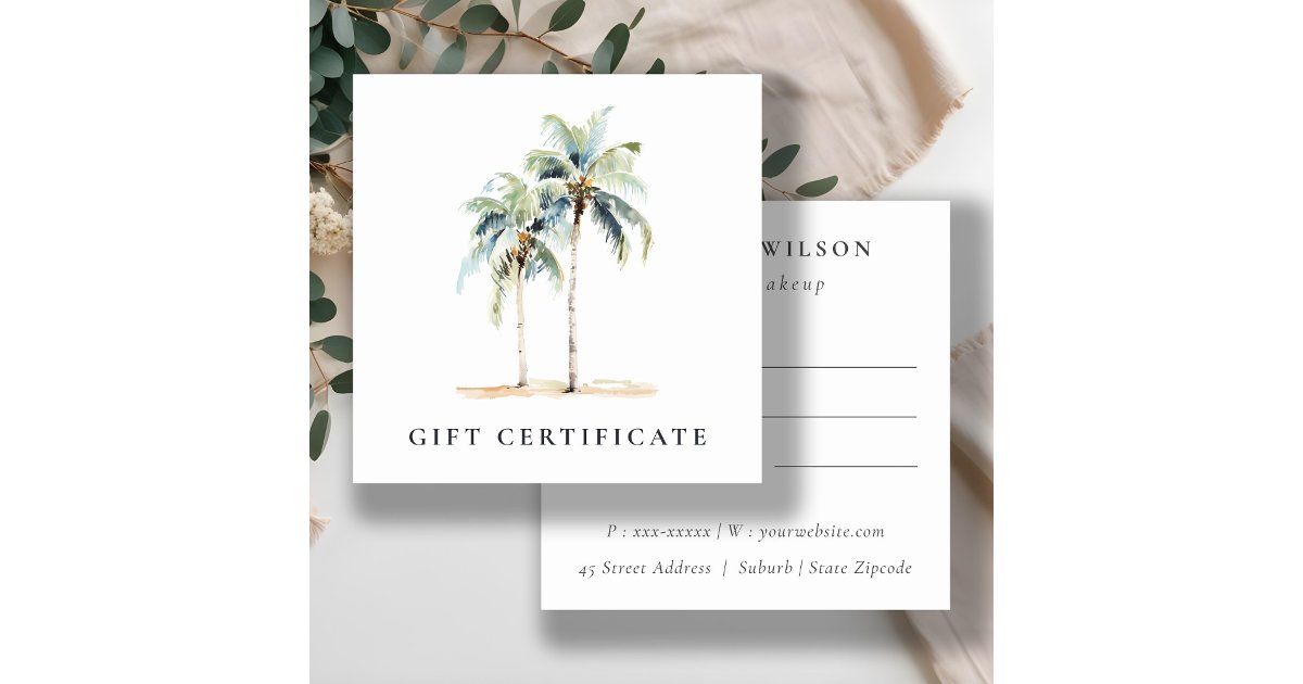 Tropical Coastal Palm Trees Gift Certificate | Zazzle