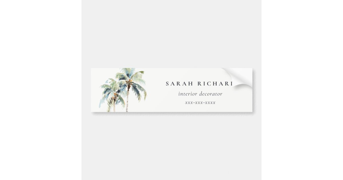 Tropical Coastal Palm Trees Watercolor Blue Green Bumper Sticker | Zazzle