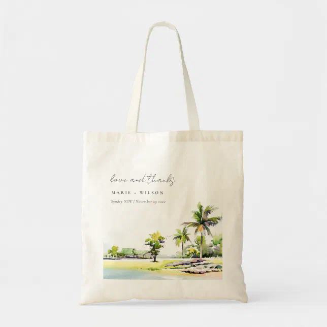 Tropical Coastal Palm Trees Watercolor Wedding Tote Bag | Zazzle