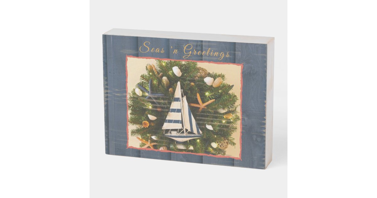 Tropical Coastal Seas 'n Greetings Christmas Wooden Box Sign | Zazzle