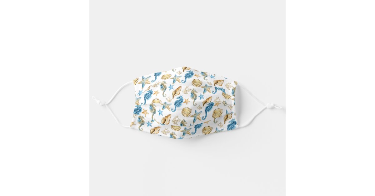 Tropical Coastal Seashells Seahorses and Starfish Adult Cloth Face Mask ...