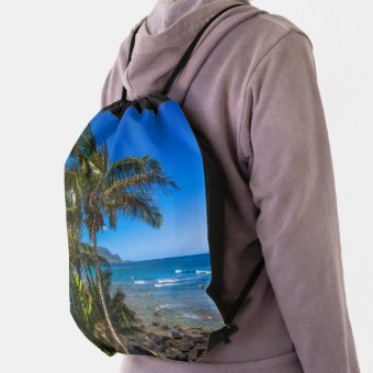 Tropical coastline drawstring bag | Zazzle