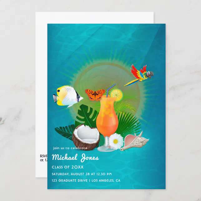 Tropical Cocktail Graduation Party Invitation | Zazzle