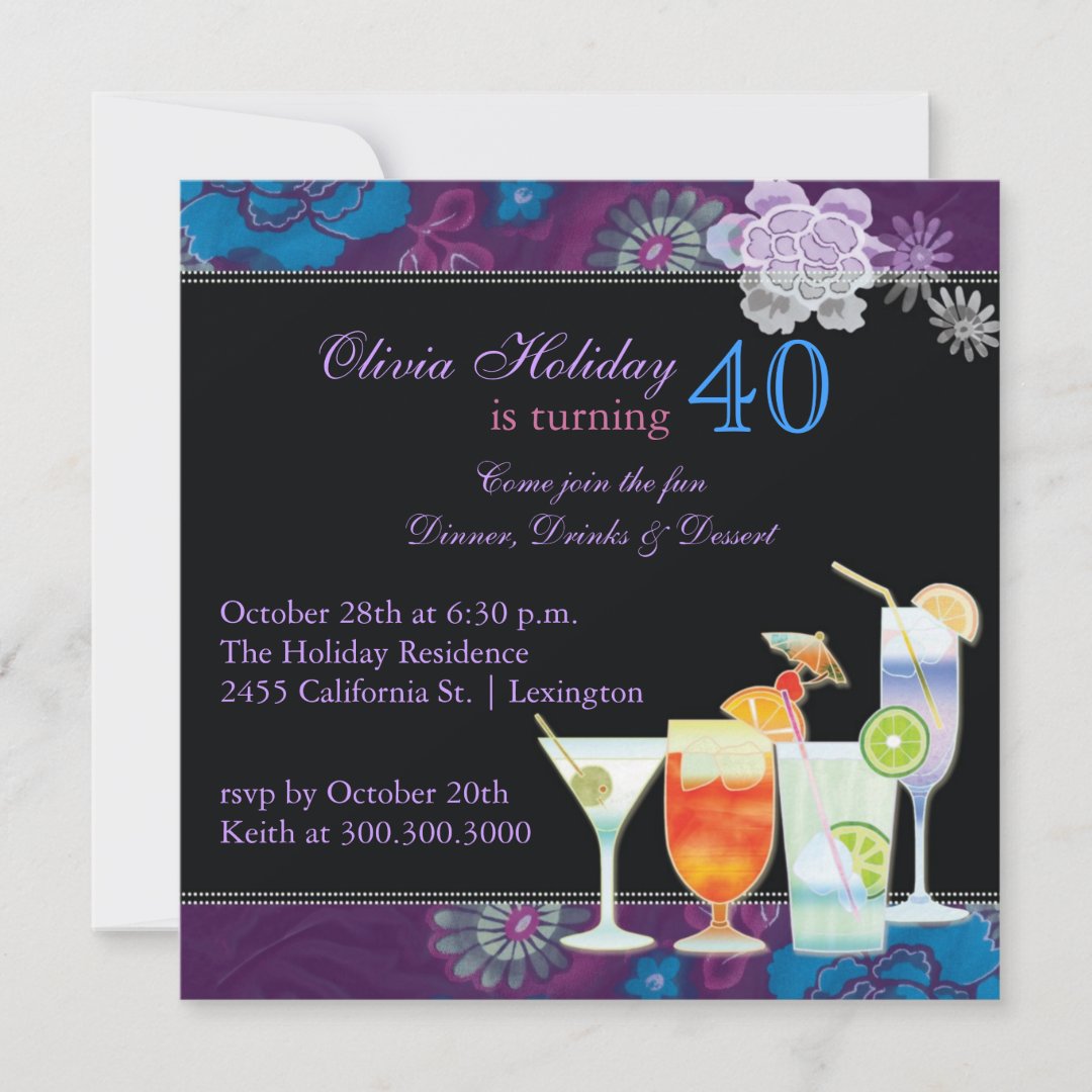 Tropical Cocktails 40th Birthday Party Invitation | Zazzle