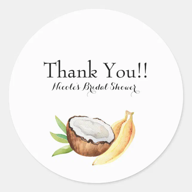 Tropical Coconut & Bananas Fruit Luau Party Classic Round Sticker | Zazzle