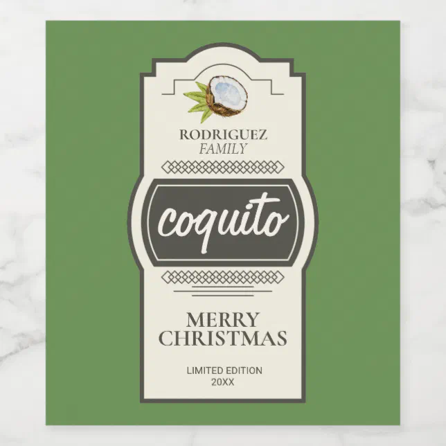 Tropical Coconut Coquito Christmas Drink Wine Label | Zazzle