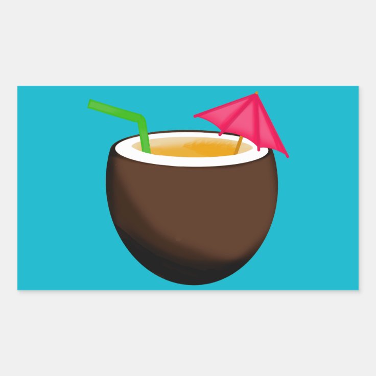 Tropical Coconut Drink Rectangular Sticker | Zazzle