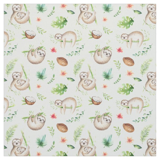 Cute Sloth Pattern Fabric | Zazzle.com