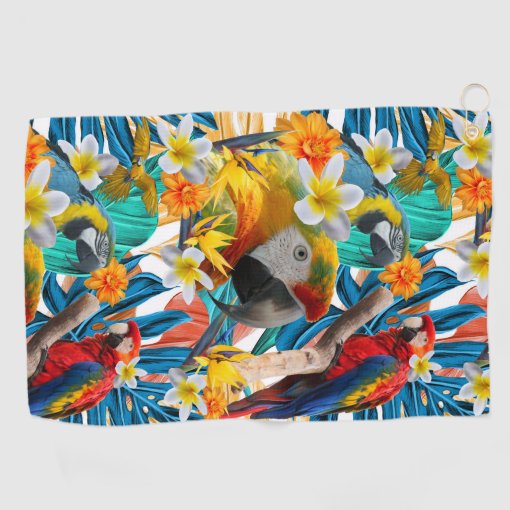 Tropical Collage Parrot Macaw Colorful Botanical Golf Towel | Zazzle