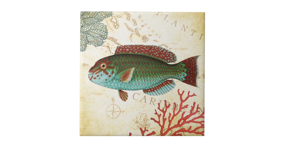 Tropical Colorful Caribbean Fish and Coral Tile | Zazzle