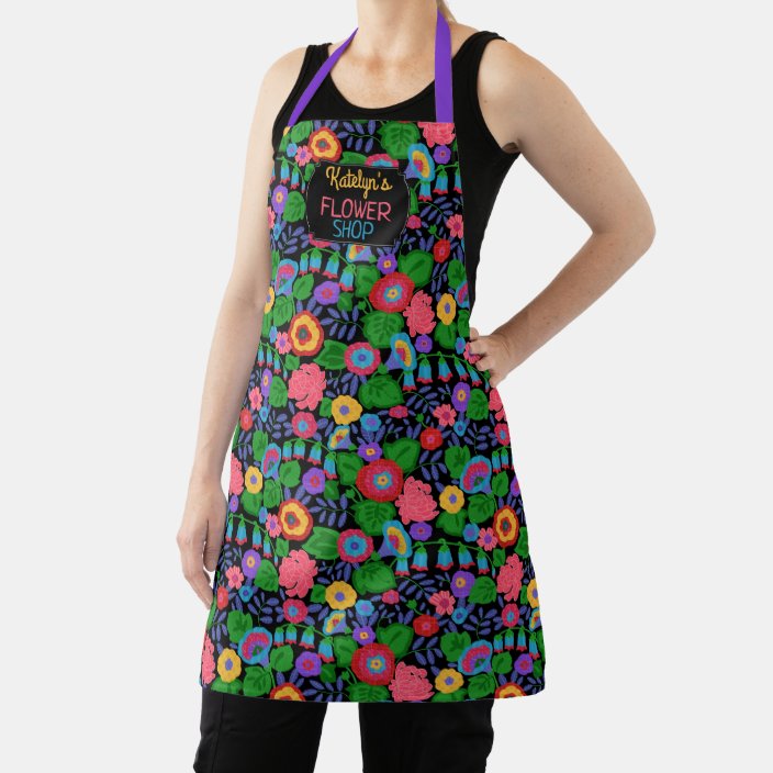 Tropical Colorful Flowers Pattern Custom Floral Apron | Zazzle.com
