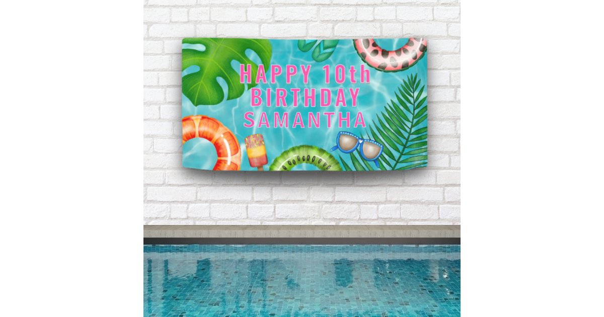 Tropical Colorful Pool Party Birthday Banner | Zazzle