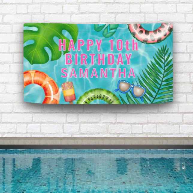Tropical Colorful Pool Party Birthday Banner | Zazzle