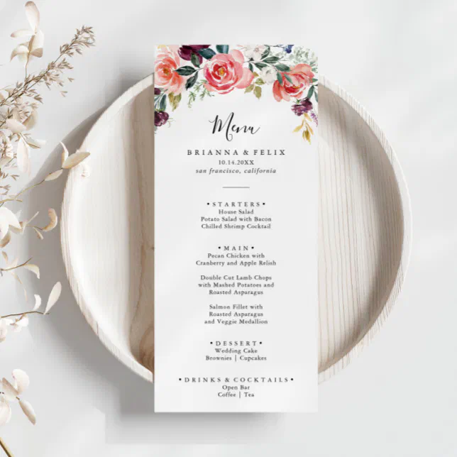 Tropical Colorful Summer Floral Dinner Menu | Zazzle