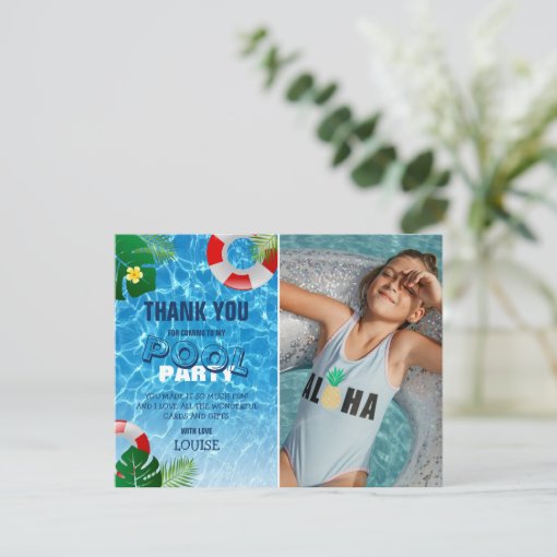 Tropical Cool Pool Party Photo Thank You Card | Zazzle