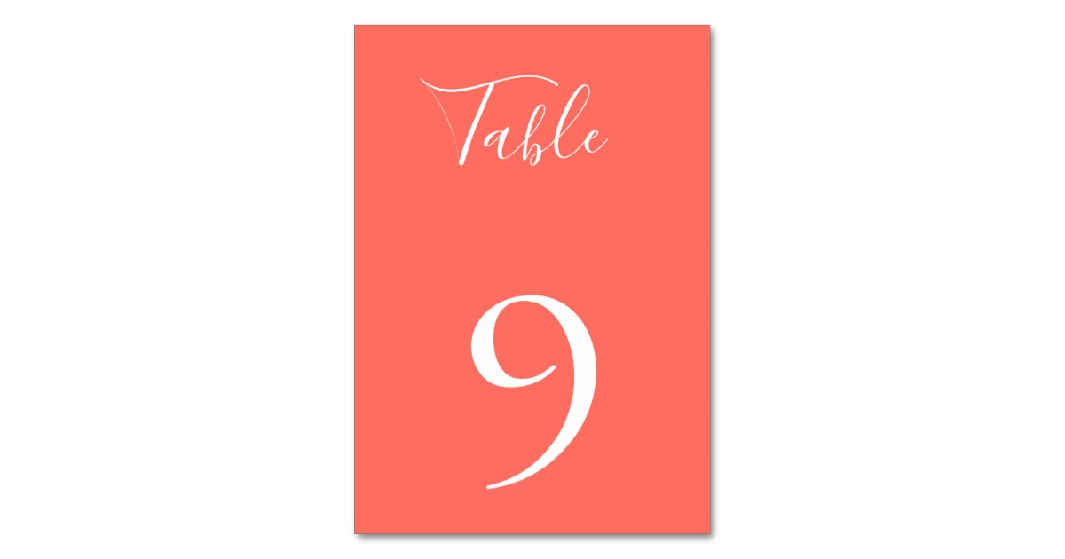 Tropical Coral Color Table Number Card | Zazzle