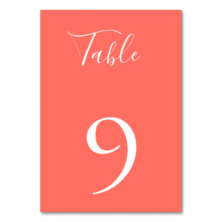 Tropical Coral Color Table Number Card | Zazzle