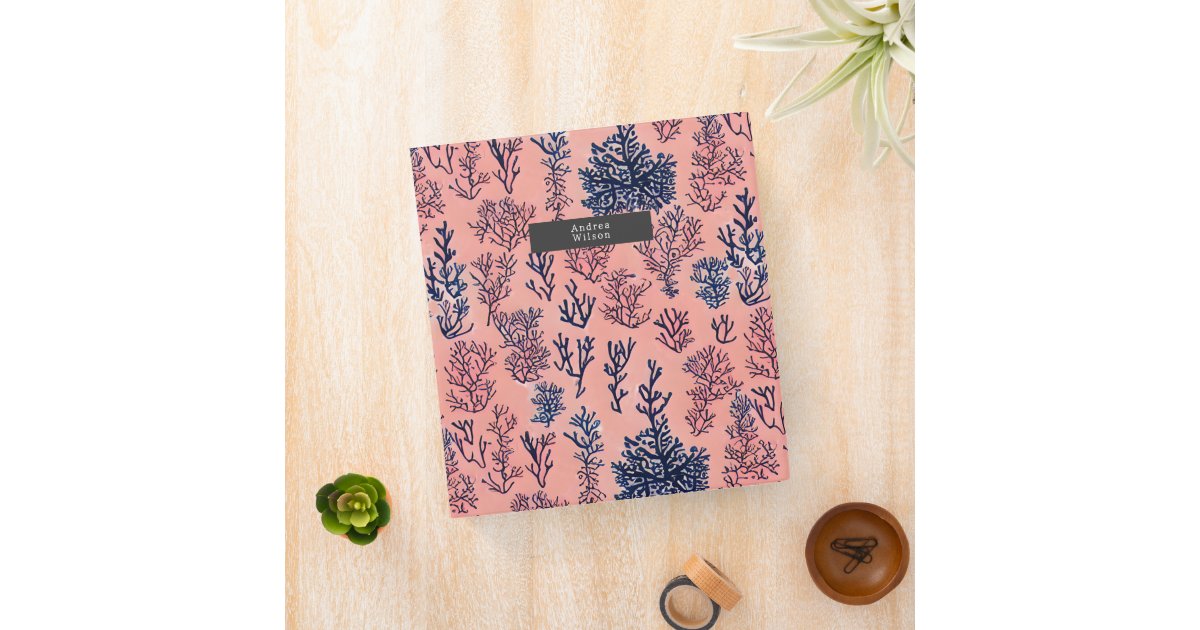 Tropical Coral Preppy Blue Pattern 3 Ring Binder | Zazzle