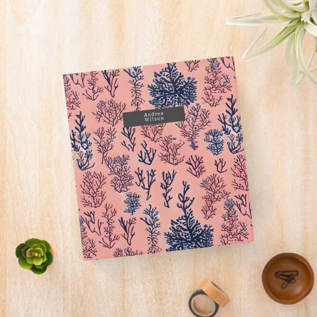 Tropical Coral Preppy Blue Pattern 3 Ring Binder | Zazzle