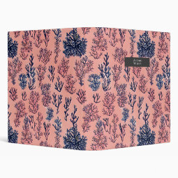 Tropical Coral Preppy Blue Pattern 3 Ring Binder | Zazzle