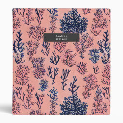 Tropical Coral Preppy Blue Pattern 3 Ring Binder | Zazzle