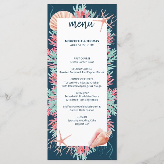 Tropical Coral Reef | Nautical Beach Wedding Menu | Zazzle.com
