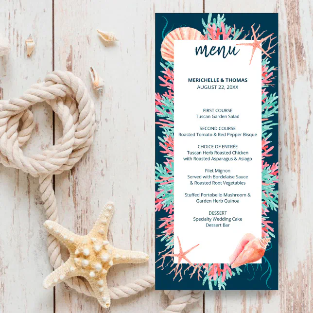 Tropical Coral Reef | Nautical Beach Wedding Menu | Zazzle