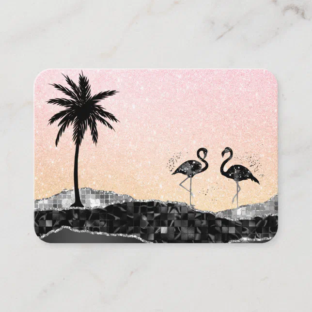 Tropical Crystal Agate Palm Tree Flamingo Business Card | Zazzle
