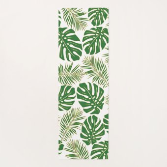 Tropical dark green, gold leaves and monogram yoga mat | Zazzle