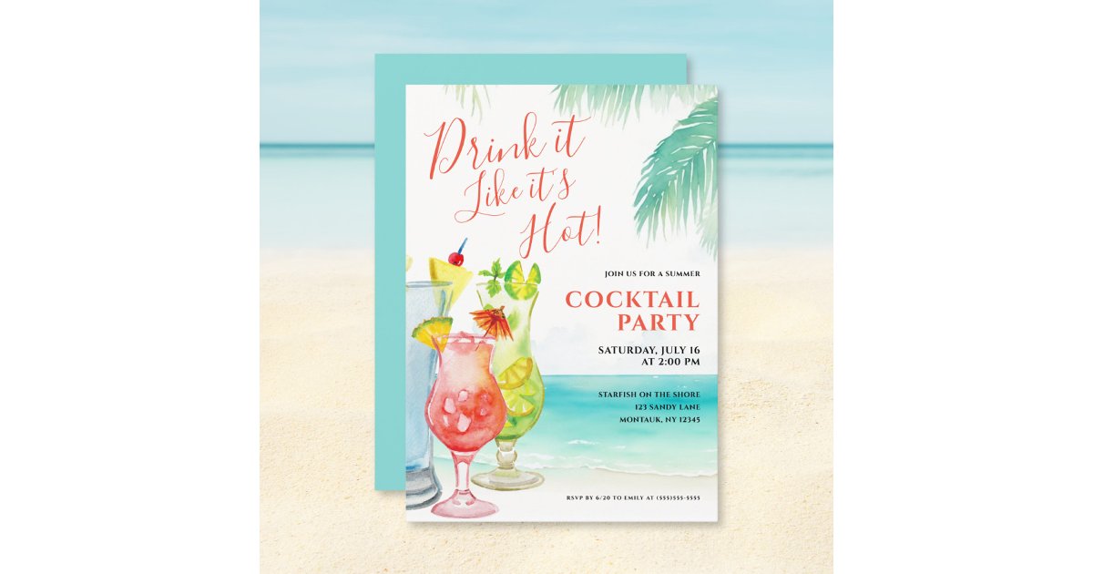 Tropical Drinks Summer Cocktail Party Invitation | Zazzle